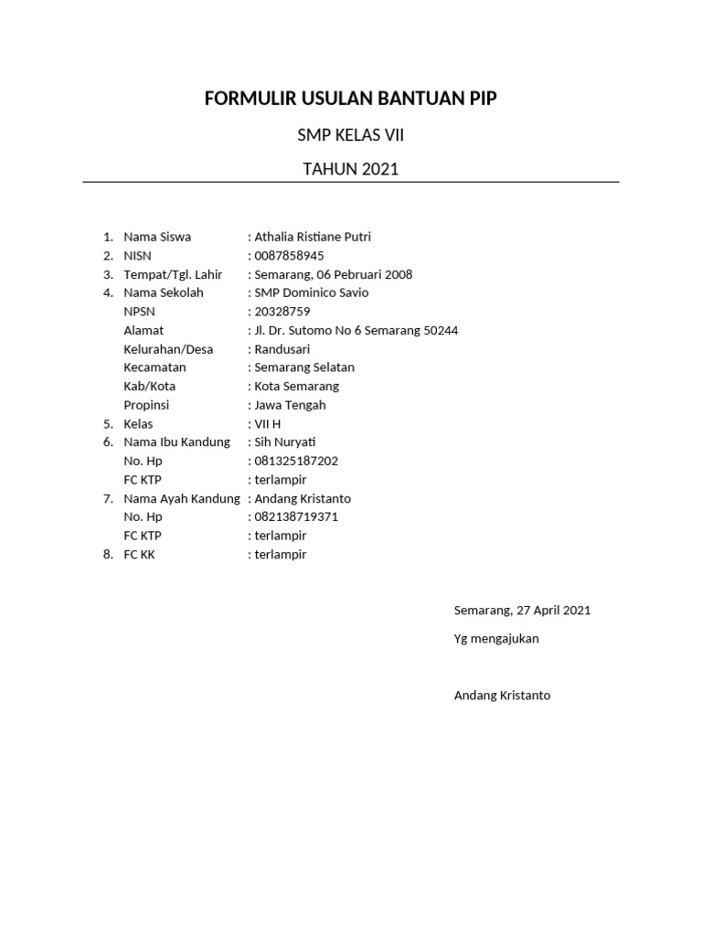 Formulir PIP 21 | PDF