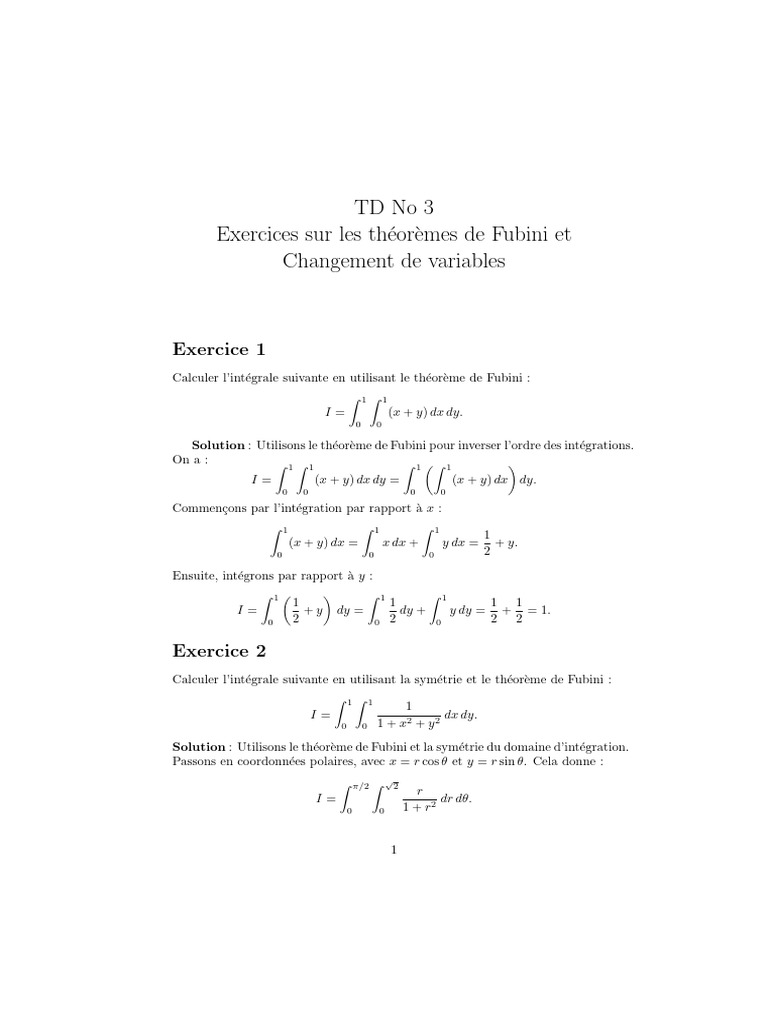 Exercices corrigés sur le théorème de Fubini | PDF | Physique ...