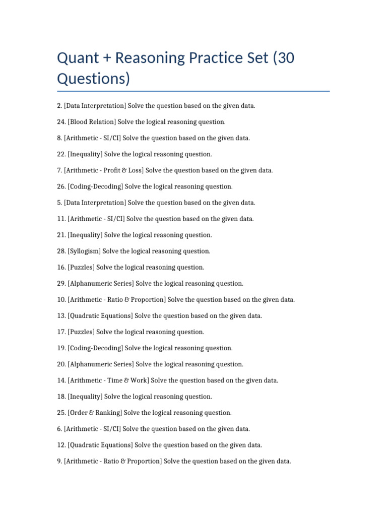 30 Quantitative & Reasoning Questions | PDF