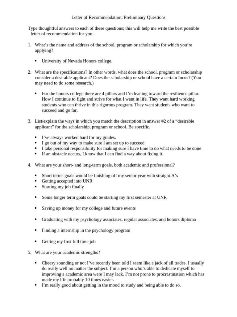 Questions For Rec Letter | PDF