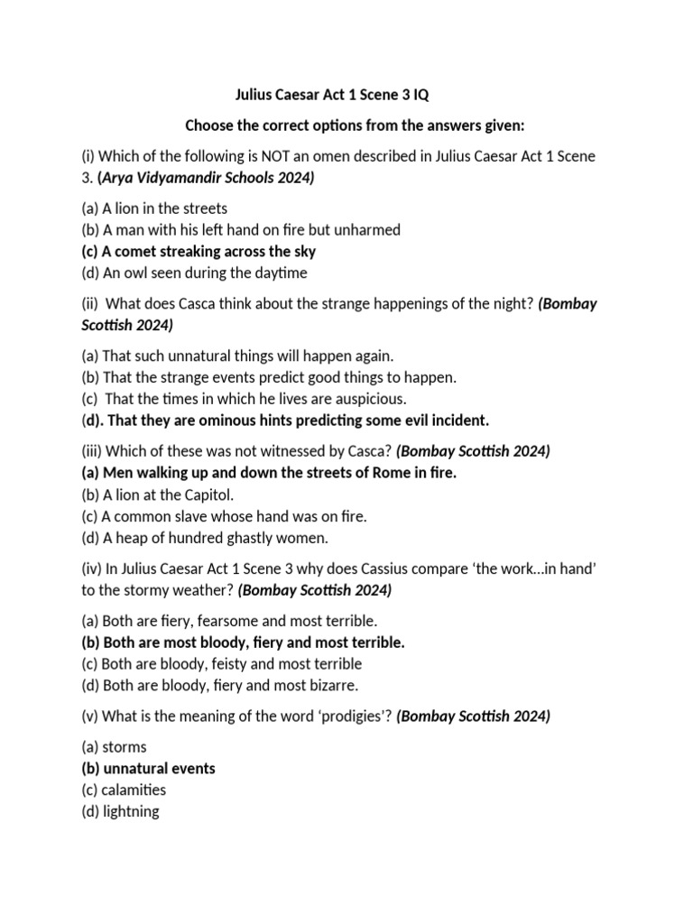 Julius Caesar Act 1 Scene 3 IQ | PDF | Julius Caesar | Cicero