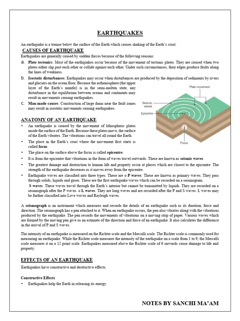 Earthquakes Revision Notes | PDF | Earthquakes | Plate Tectonics