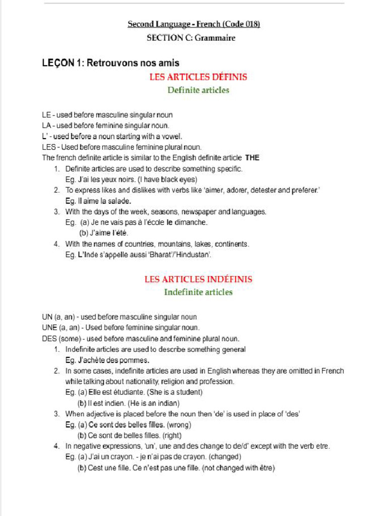 French Grammar Notes | PDF