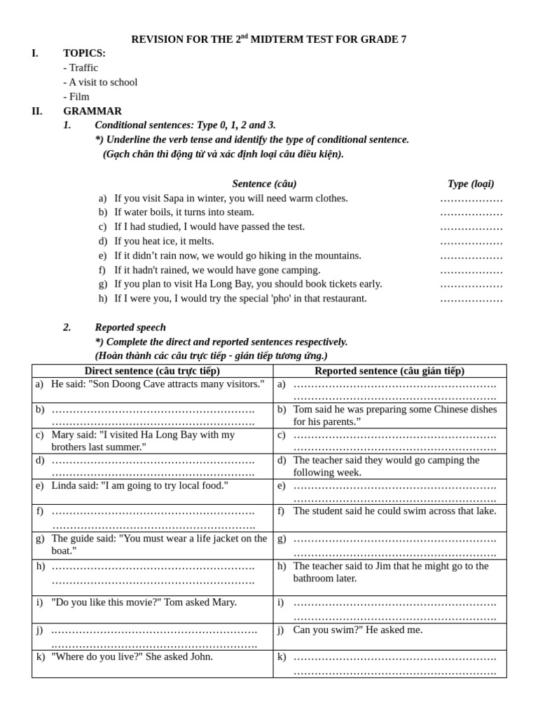 Grade 7 Midterm Test Revision Guide | PDF | Traffic | Menu