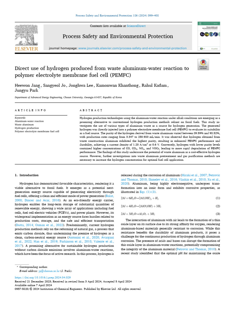 Direct Use of Hydrogen Produced From Waste Aluminum-Water Reaction To ...