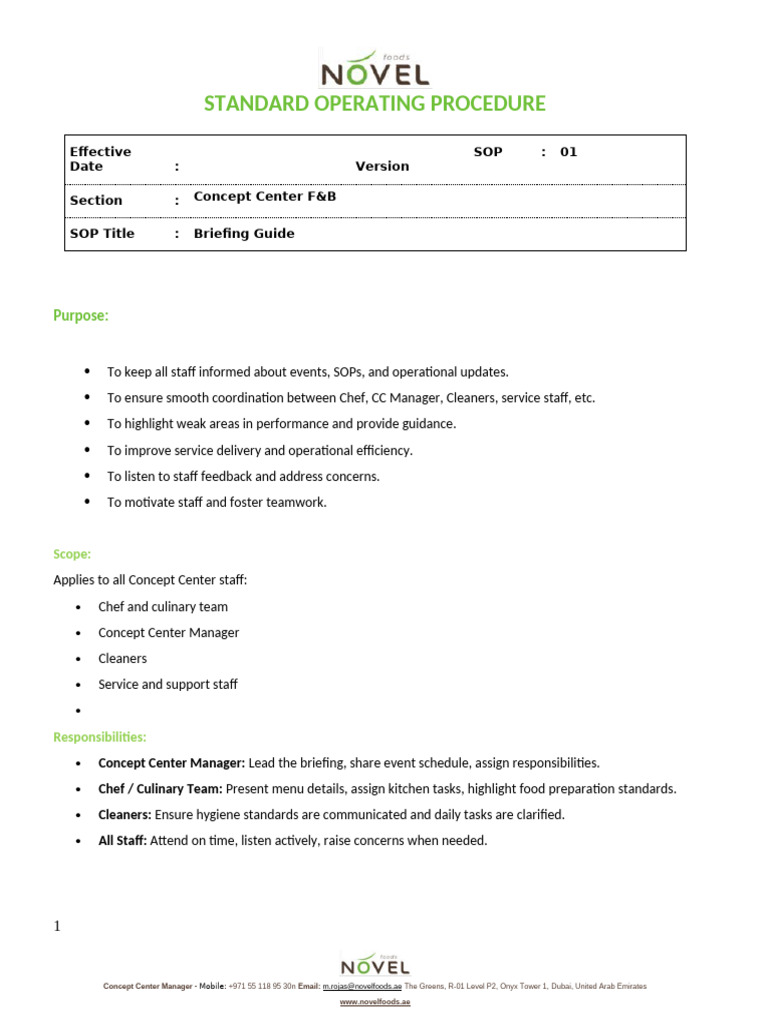 Daily Restaurant Staff Briefing Guide | PDF | Chef