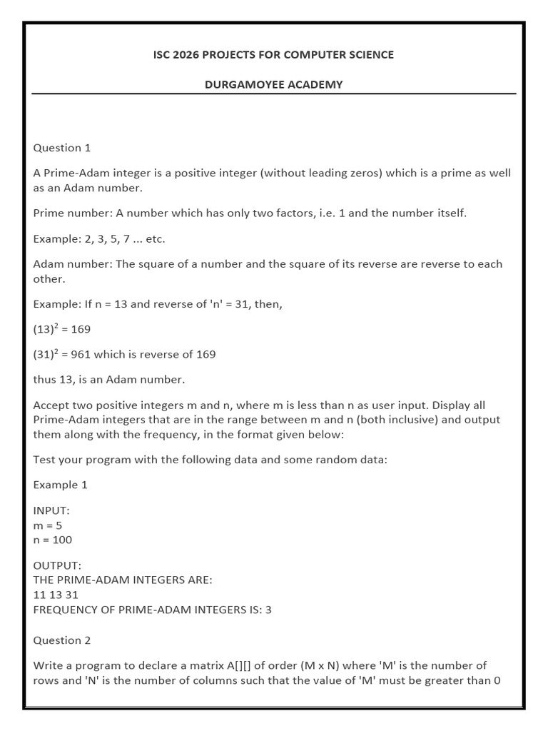 Isc 2026 Projects For Computer Science | PDF | Numbers | Integer