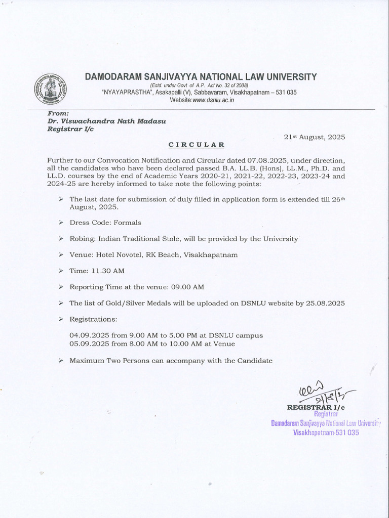 Convocation Circular 21.08.2025 | PDF