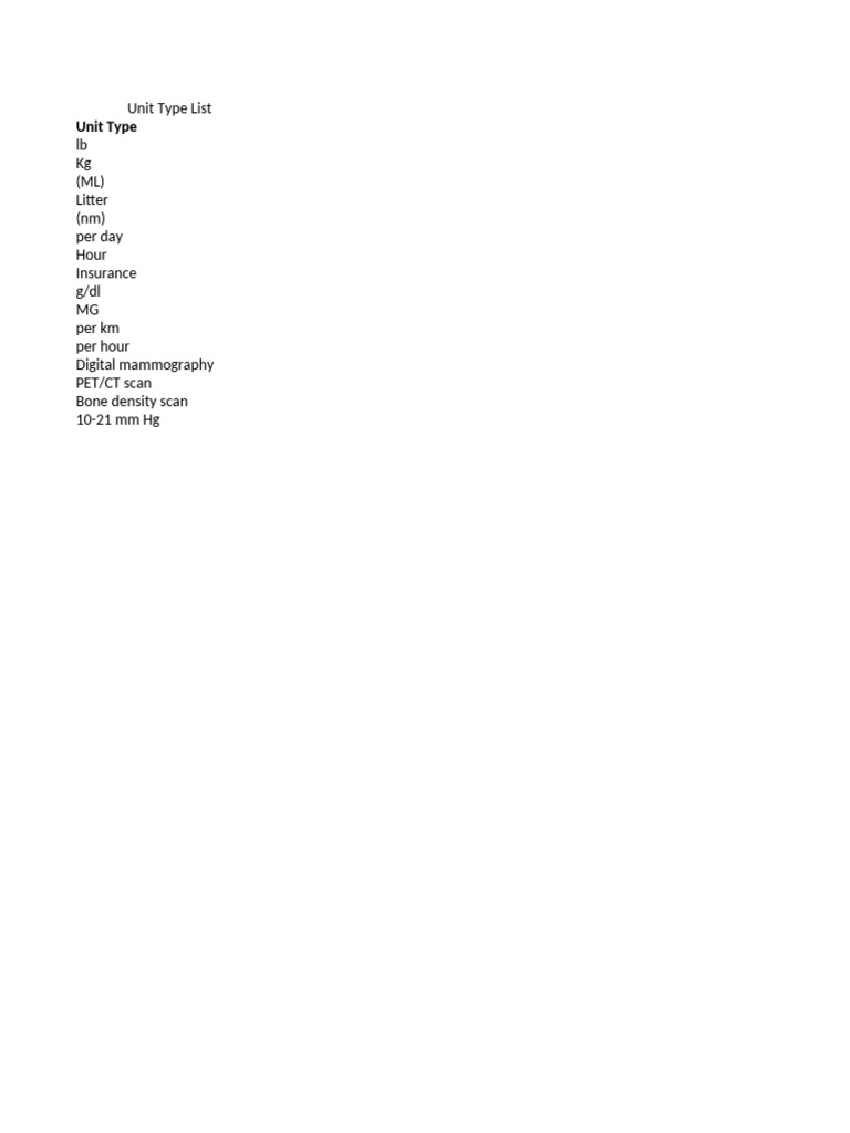 Unit Type List | PDF