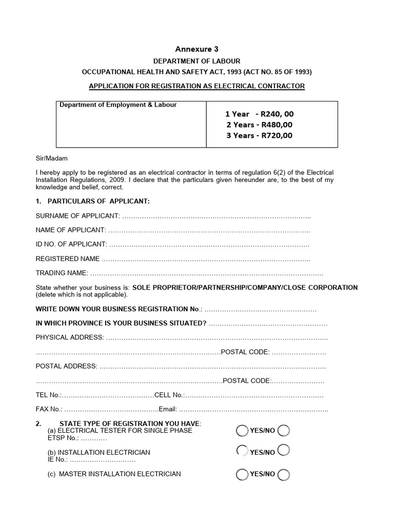 Electrical Contractor Registration Form 2024 | PDF | Business