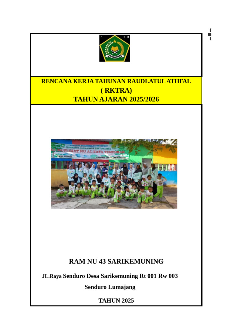 Rencana Kerja Tahunan Raudlatul Athfal | PDF