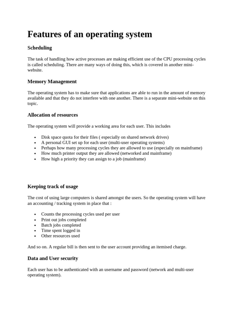 Key Features of Operating Systems | PDF | Operating System | Computer ...