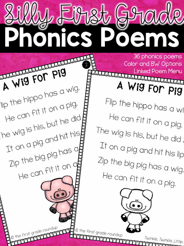 Phonics Poems: 36 Phonics Poems Color and BW Options Linked Poem Menu | PDF