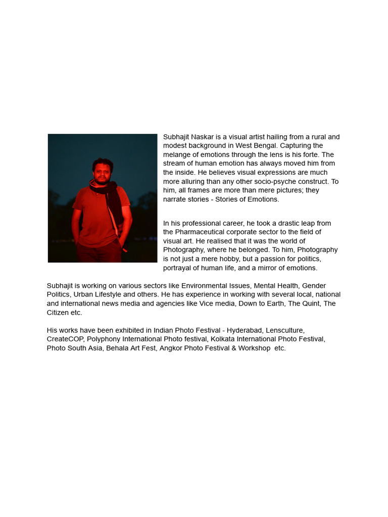Subhajit Naskar: Visual Artist Profile | PDF | Imaging