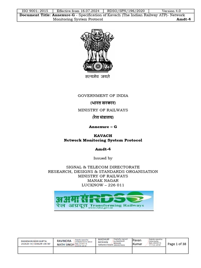 Annexure-G-Specification of Kavach (The Indian Railway ATP) - Network ...