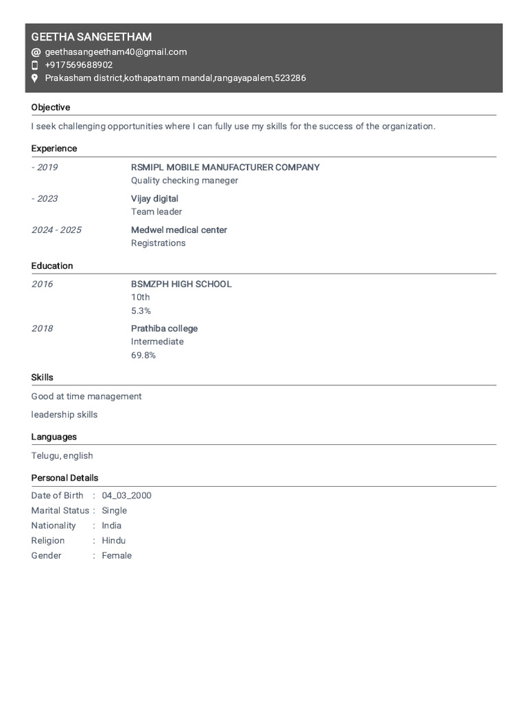 Geetha Resume | PDF