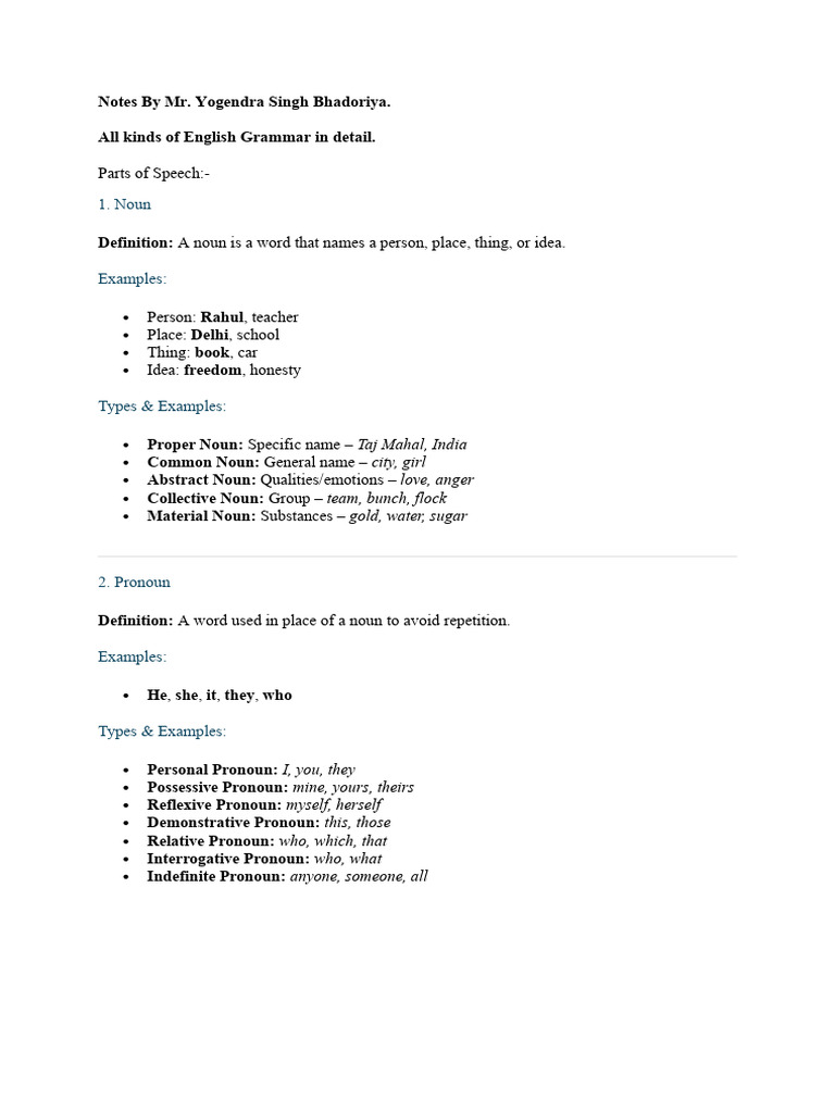 Comprehensive English Grammar Guide | PDF | Pronoun | Noun