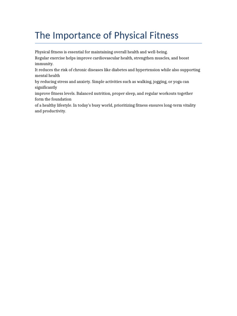 Importance of Physical Fitness | PDF