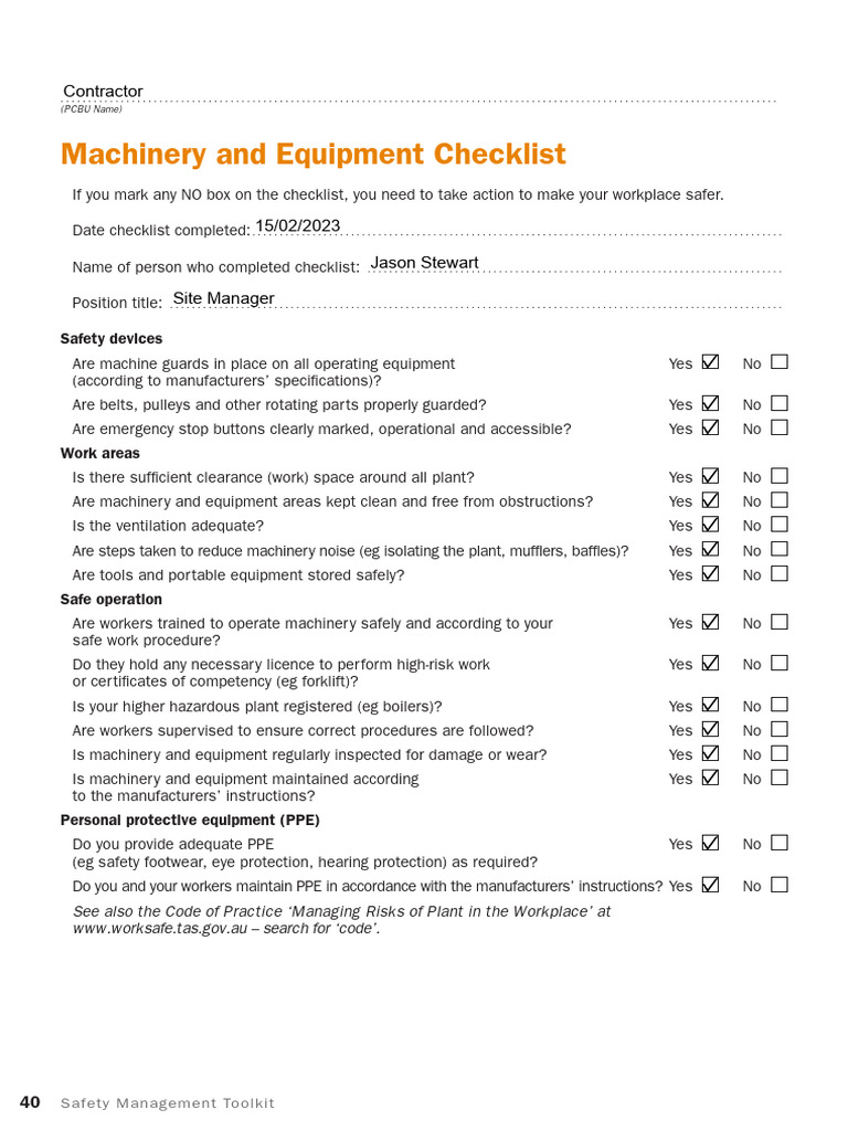 Machinery Safety Checklist Guide | PDF | Personal Protective Equipment ...