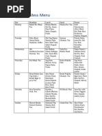 Weekly Tiffin Menu Card | PDF