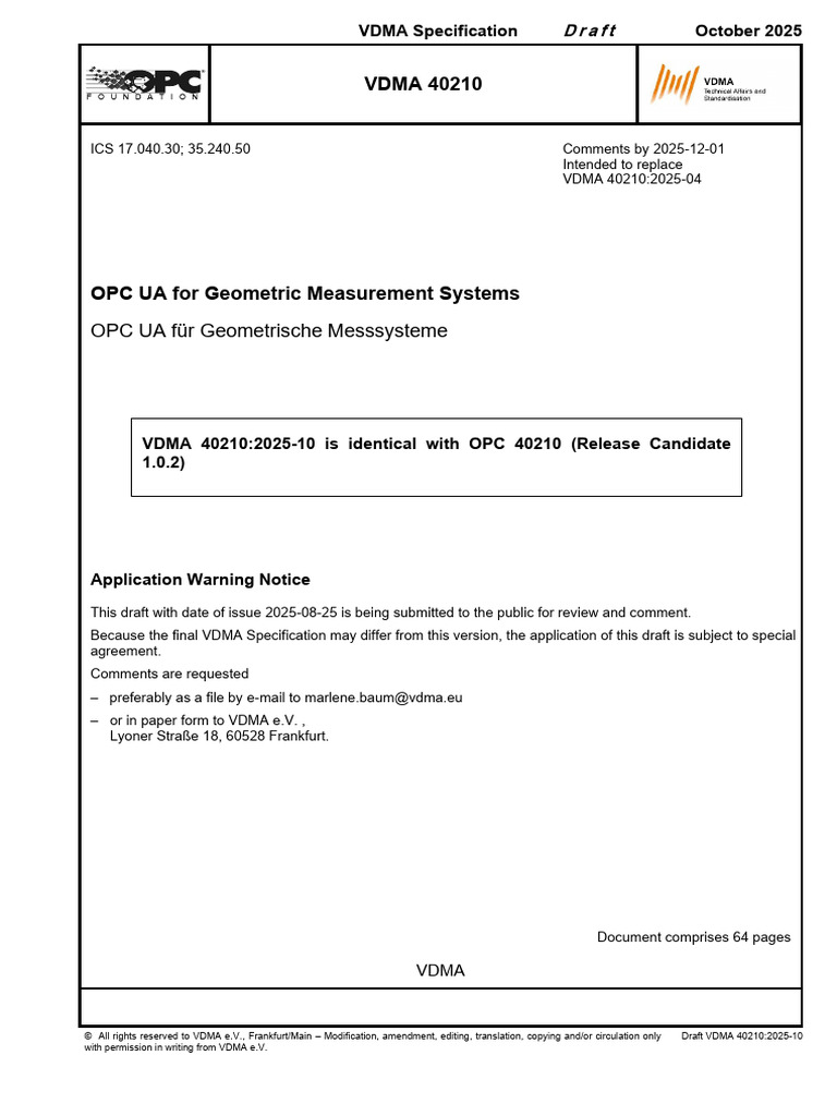 Draft_VDMA_40210_2025-10_(en) | PDF | Json | Specification (Technical ...