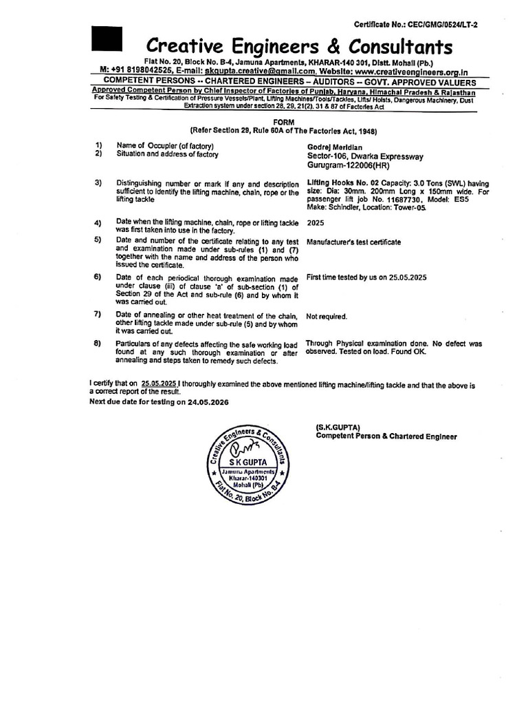 Load Hook Certificate | PDF