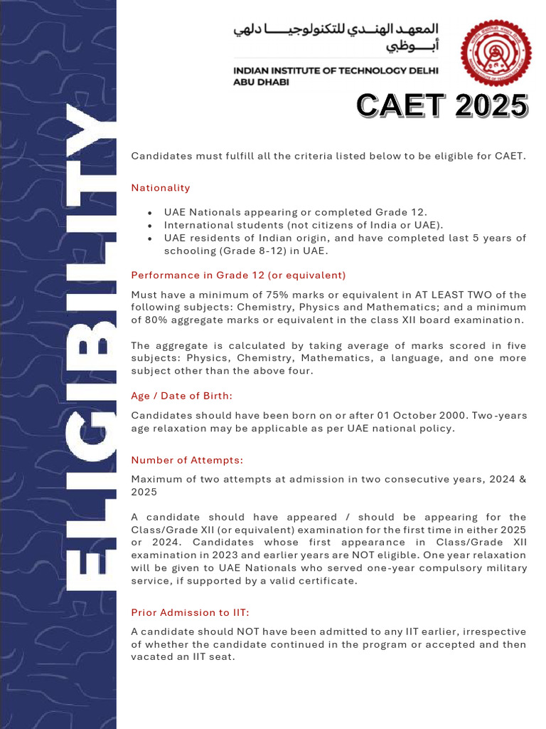 CAET Exam Eligibility Criteria 2025 | PDF