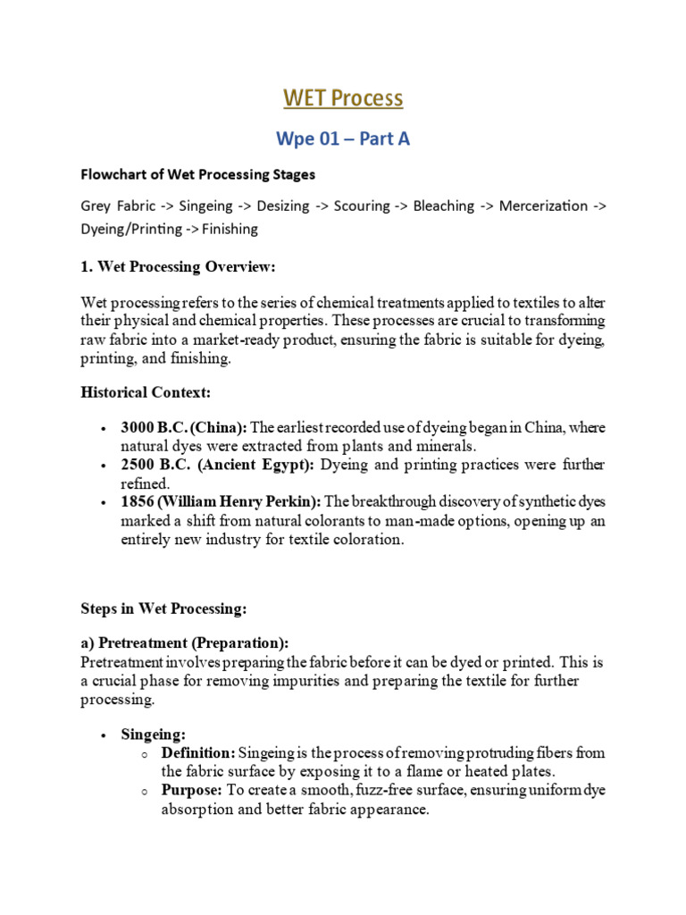 Overview of Wet Processing in Textiles | PDF | Dye | Dyeing