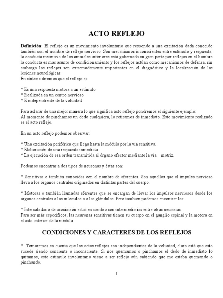 Acto Reflejo | PDF | Neurona | Médula espinal