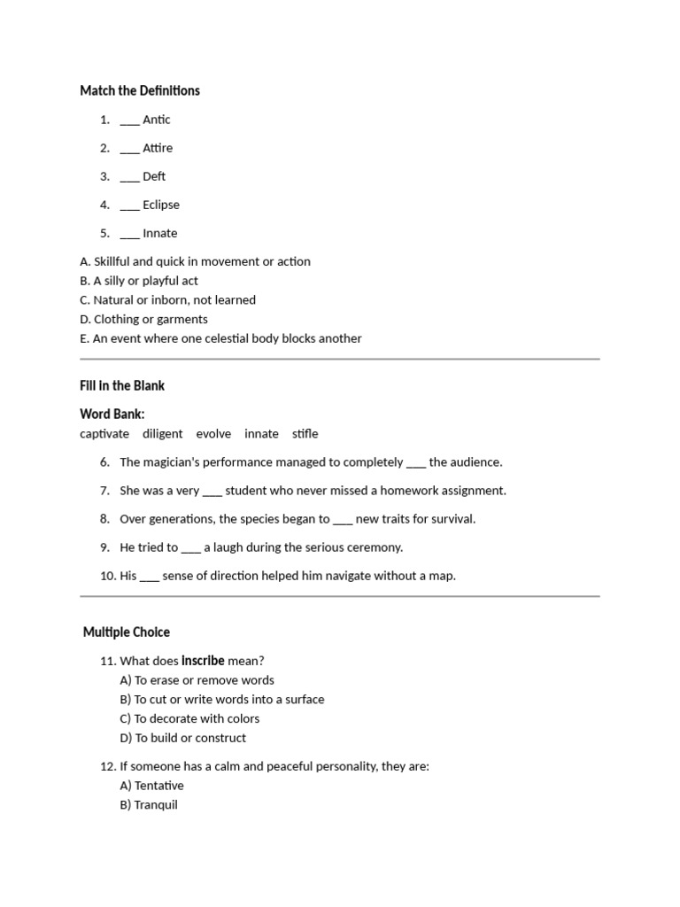 Wordly Wise6 Lesson5 Vocab Quiz | PDF