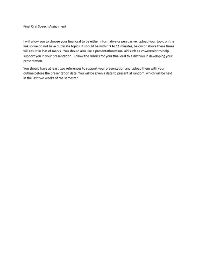 Final Oral Speech Assignment | PDF