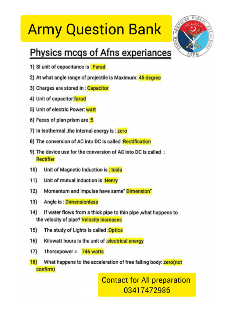 Army Question Bank Physics | PDF