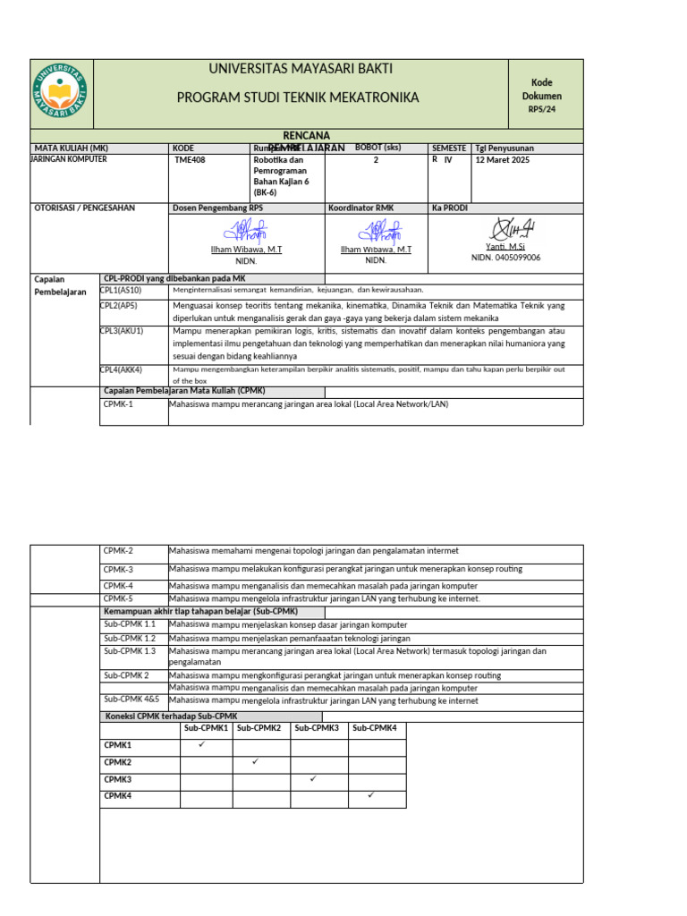 RPS Jaringan Komputer 24 25 Genap Ilham | PDF