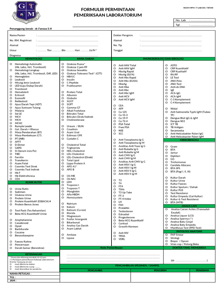 Formulir Permintaan Pemeriksaan Lab | PDF
