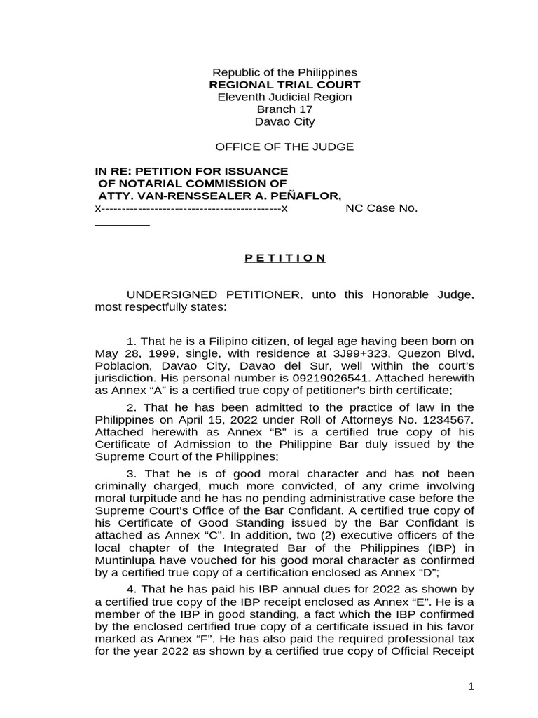 Petition for Notarial Commission in Davao | PDF | Notary Public ...