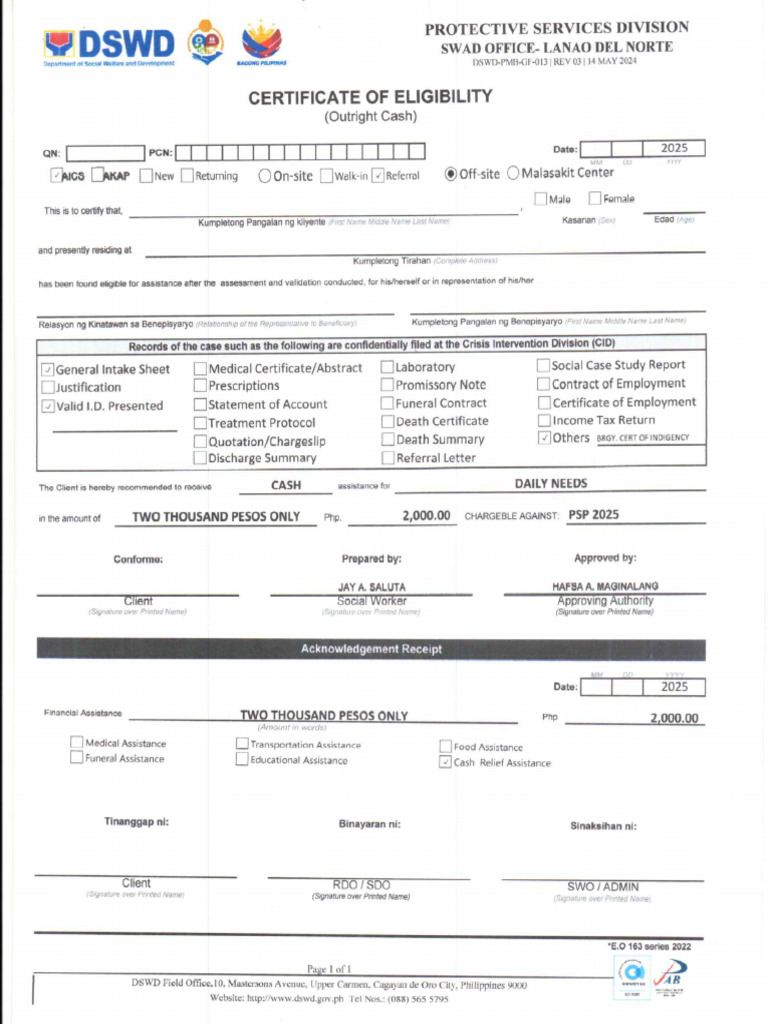 DSWD Form | PDF