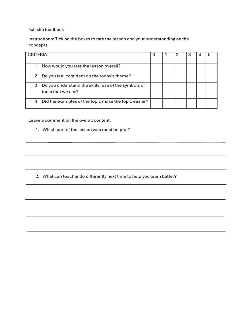 Exit Slip Feedback | PDF