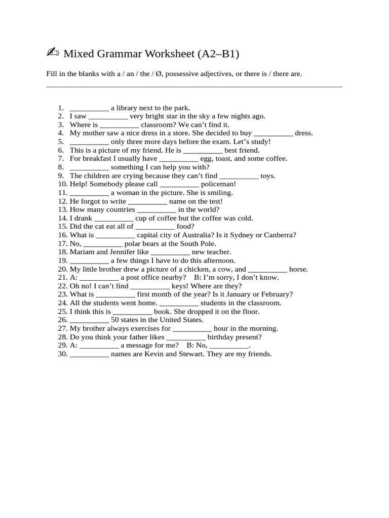 Mixed Grammar Worksheet | PDF