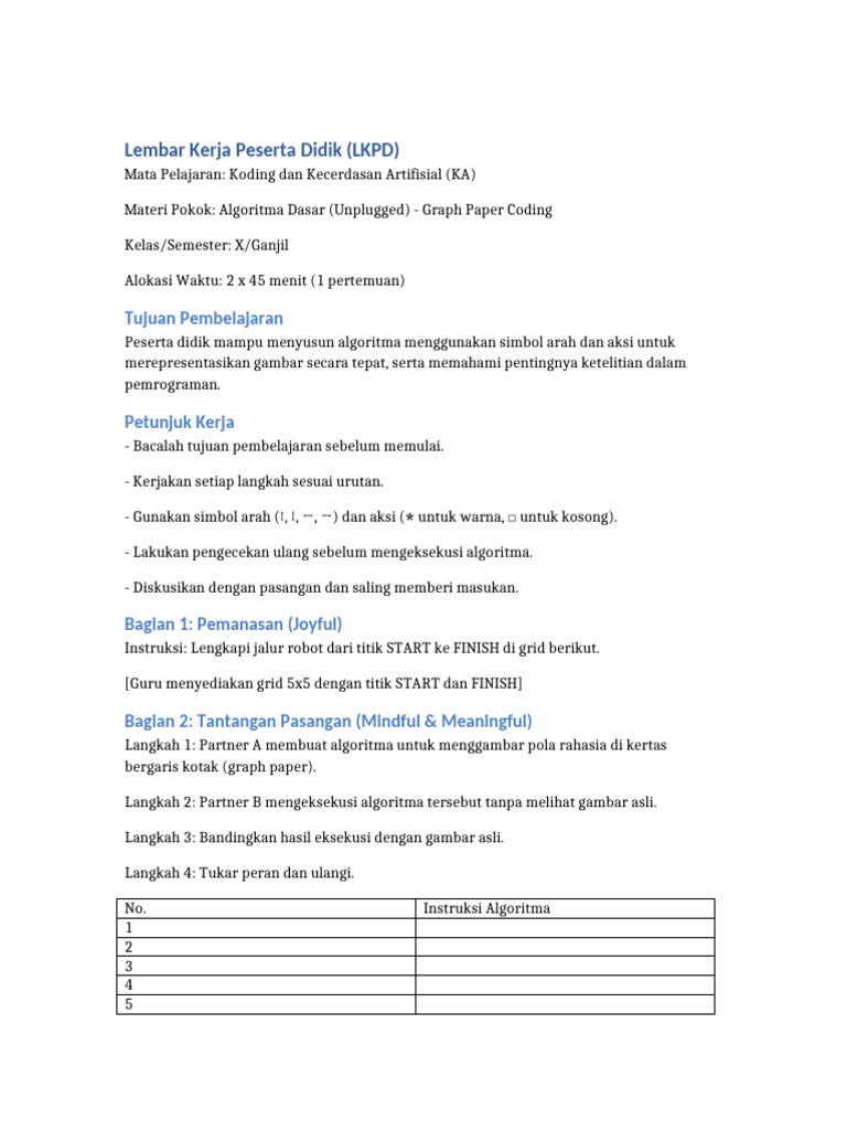 LKPD Graph Paper Coding Joyful Mindful Meaningful | PDF
