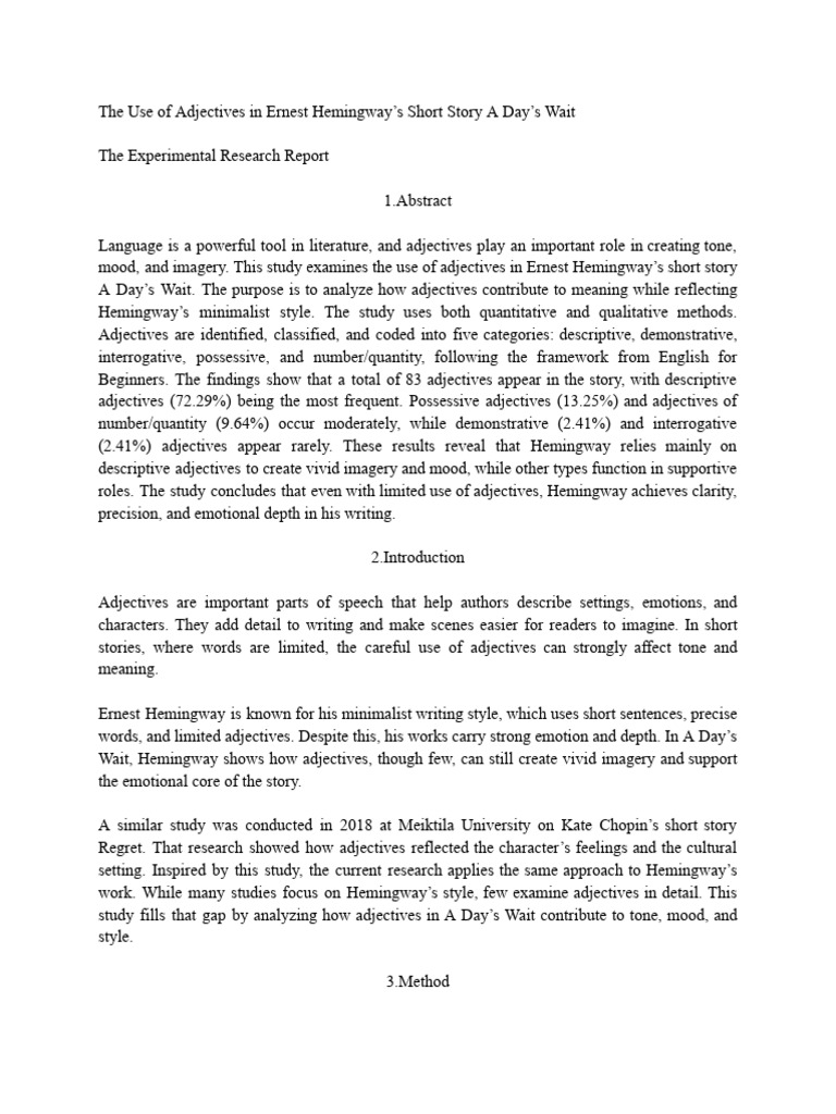 Adjective Analysis in Hemingway's A Day's Wait | PDF | Qualitative ...