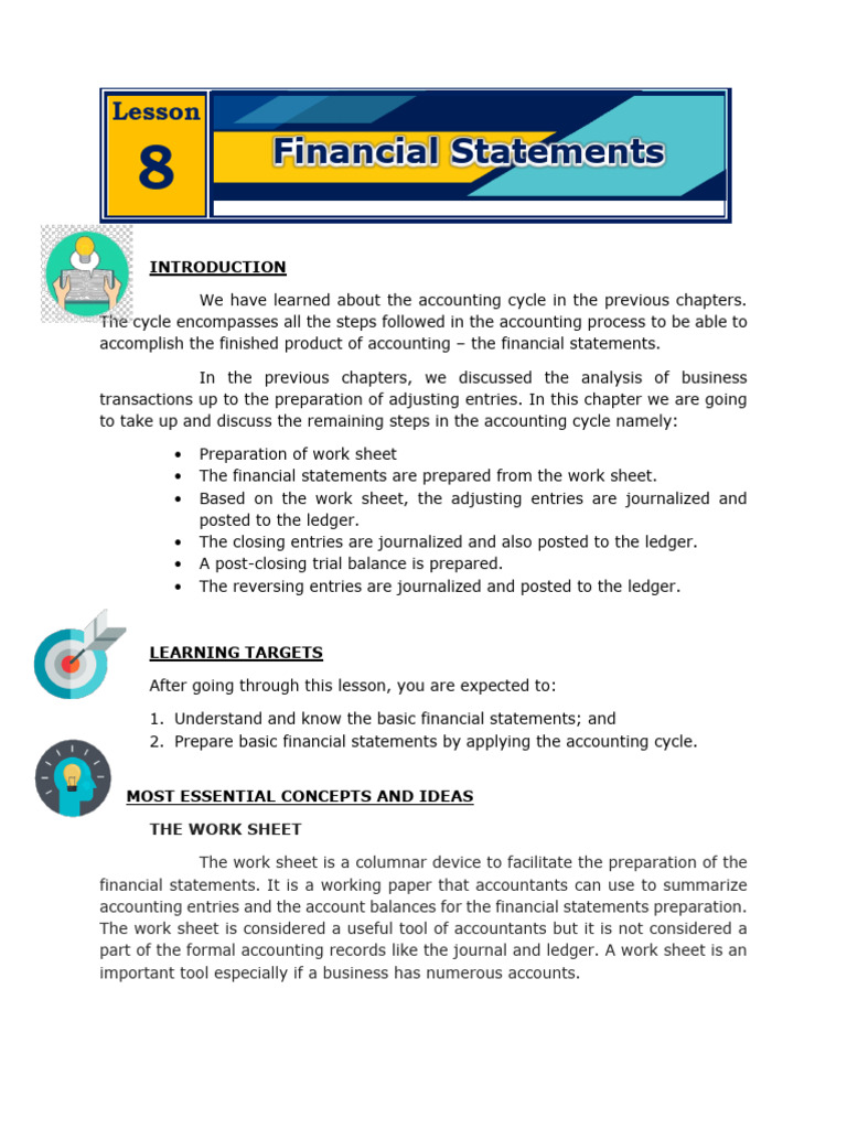 Lesson8.Financial Statements | PDF | Debits And Credits | Equity (Finance)