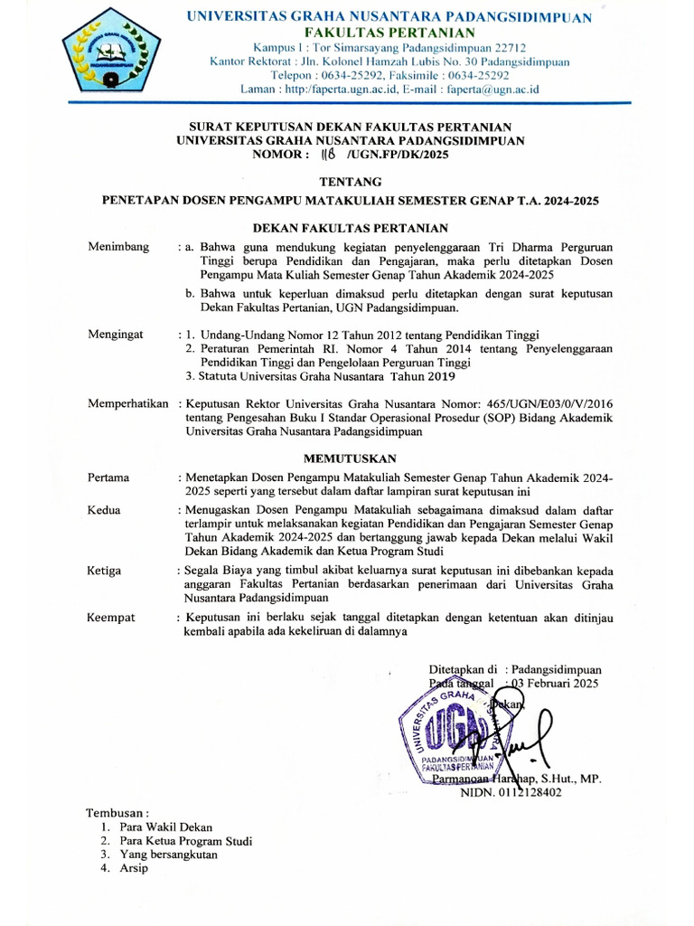 SK Pengampu Matakuliah Genap 2024-2025 | PDF