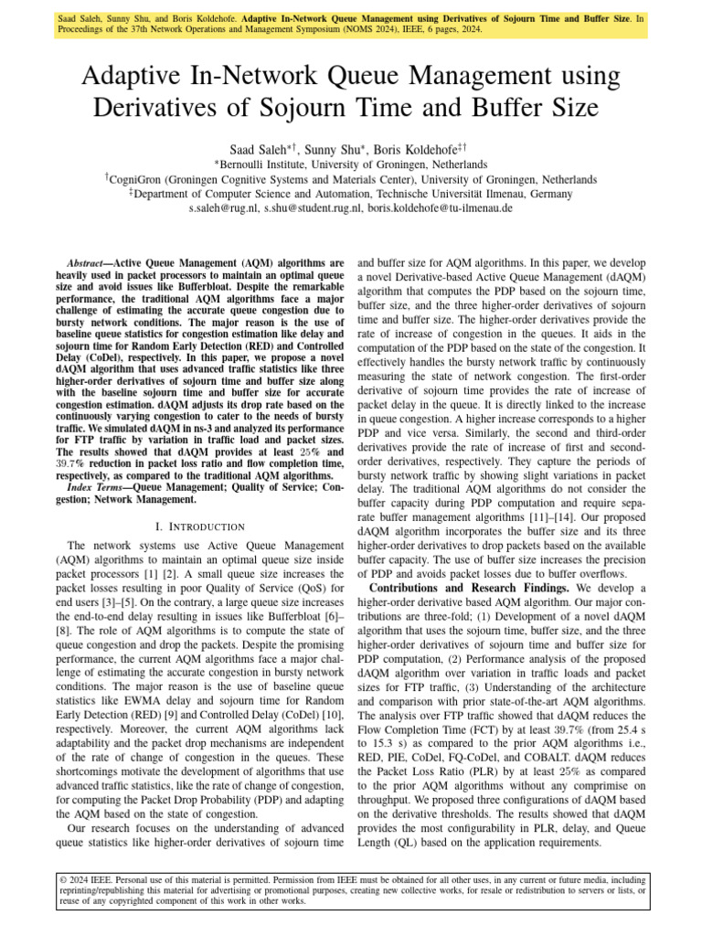 Derivative-Based AQM for Network Congestion | PDF | Network Congestion ...