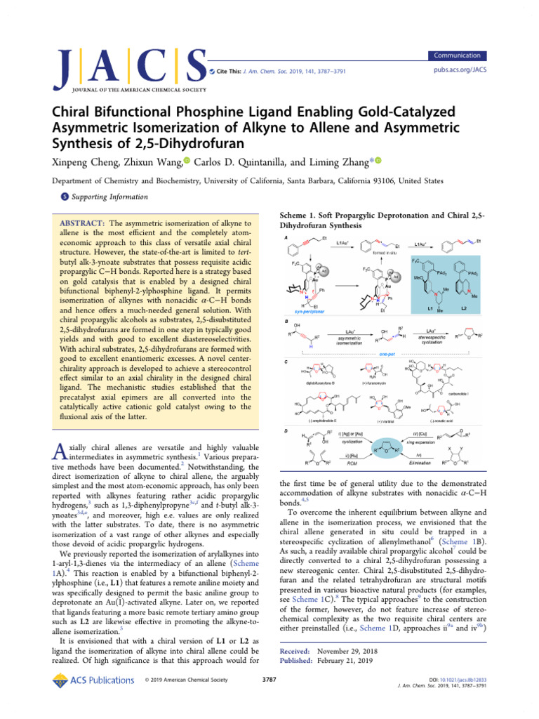 Cheng Et Al 2019 Chiral Bifunctional Phosphine Ligand Enabling Gold ...