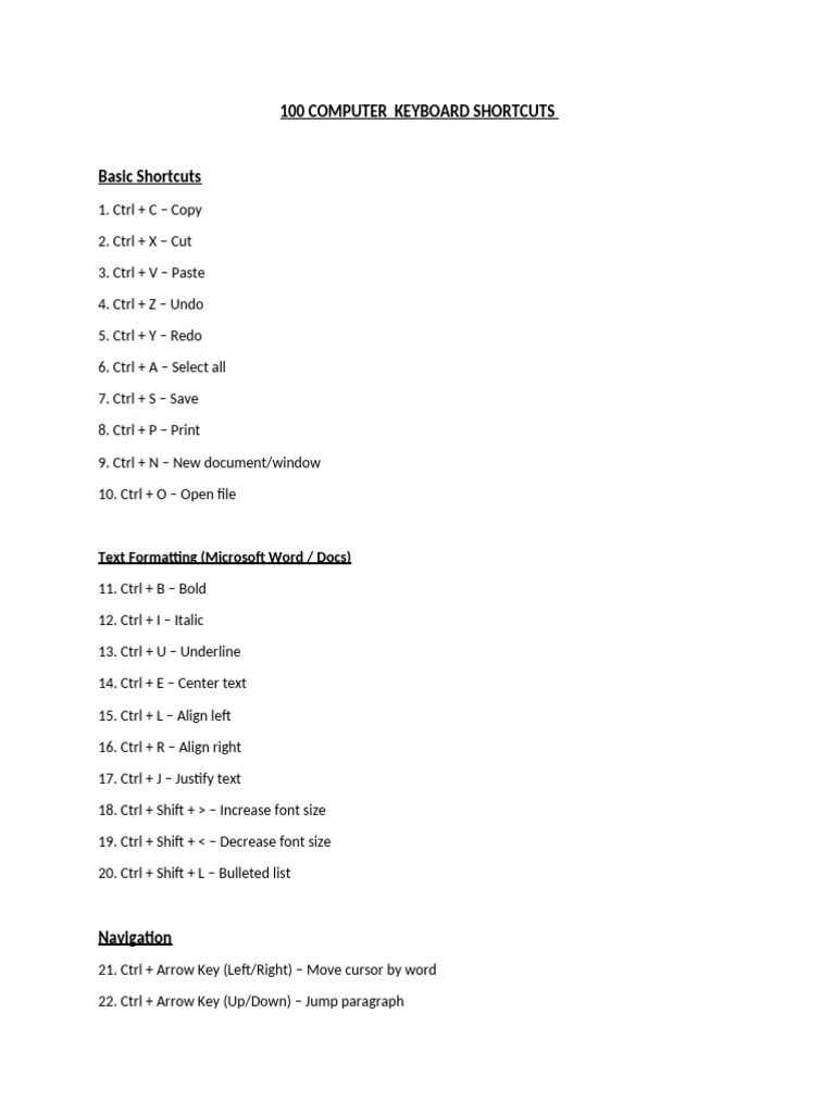 Computer Keyboard Shortcuts | PDF | Control Key | Text