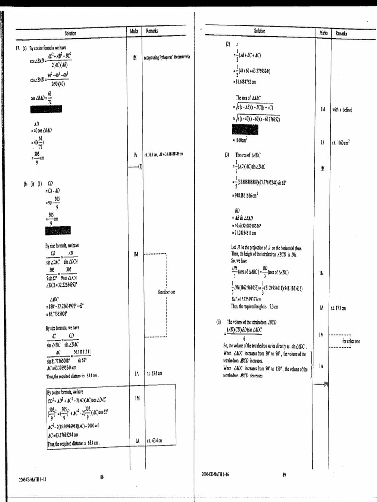 2006 HKCEE Mathematics Paper 1 (Marking Scheme) | PDF