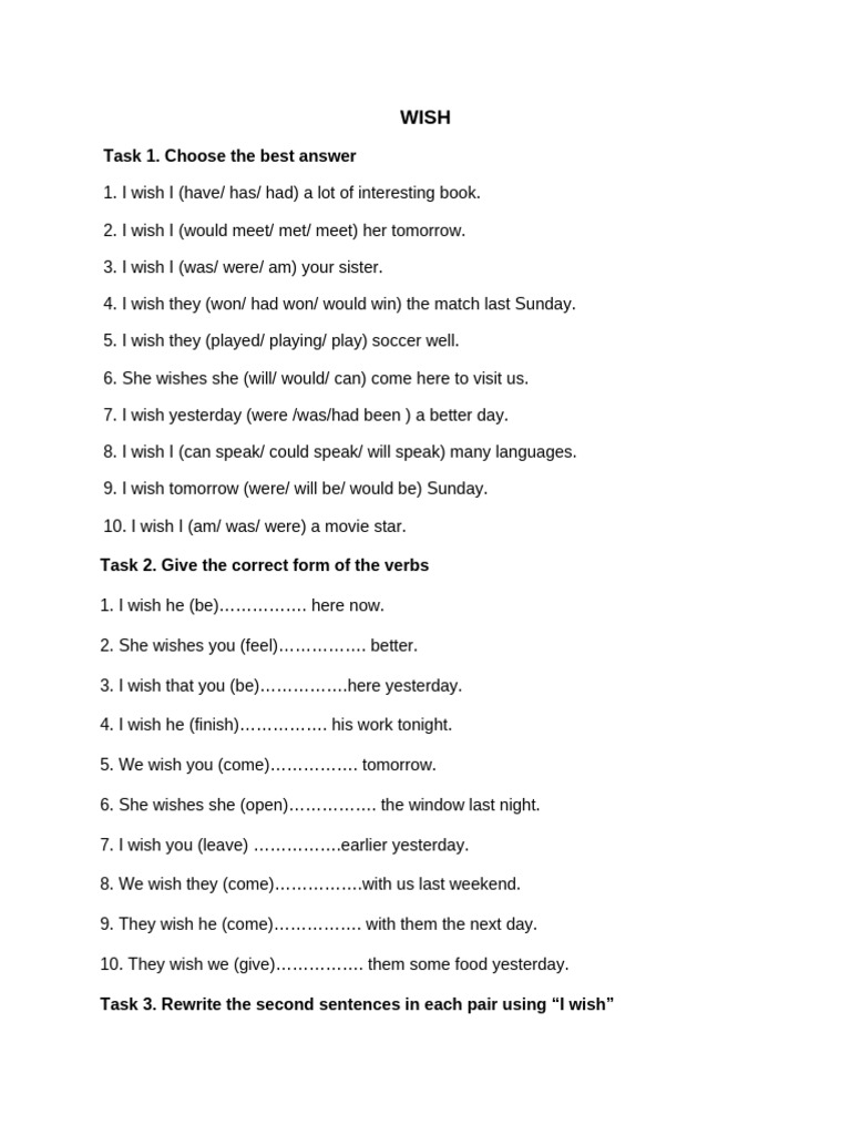 WISH Statements and Exercises | PDF