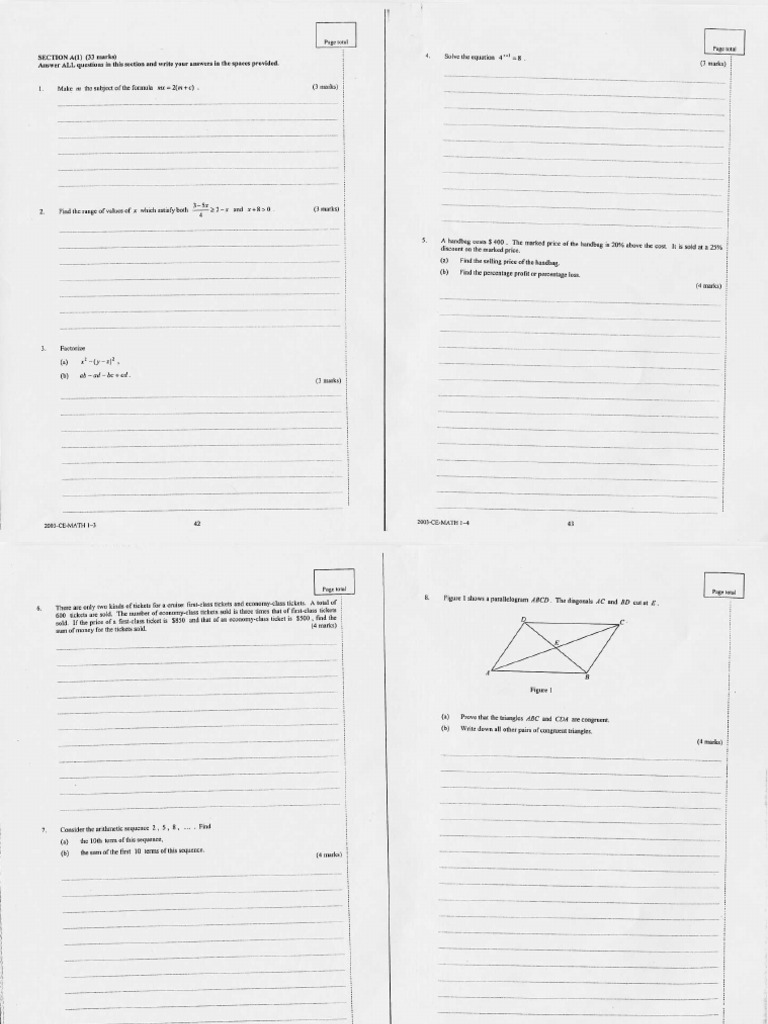 2003 HKCEE Mathematics Paper 1 | PDF