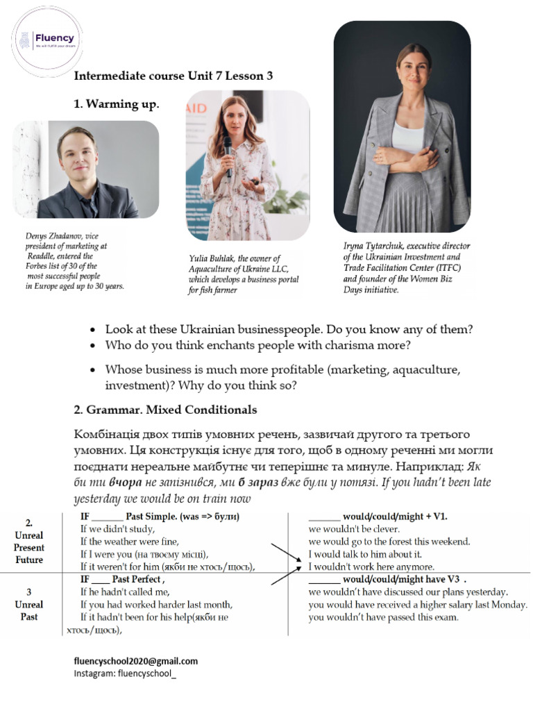 Unit 7 Lesson 3 Mixed Conditionals + Ukrainian Enterpreneurs | PDF