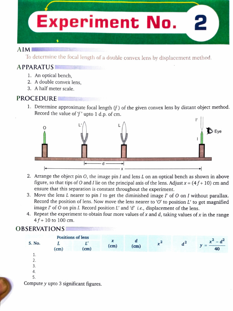 Focal Length of Convex Lens by Displacement Method | PDF ...
